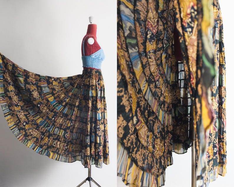 Vintage broomstick skirt 1990s phool 16 narrow-tier patchwork maxi in ...