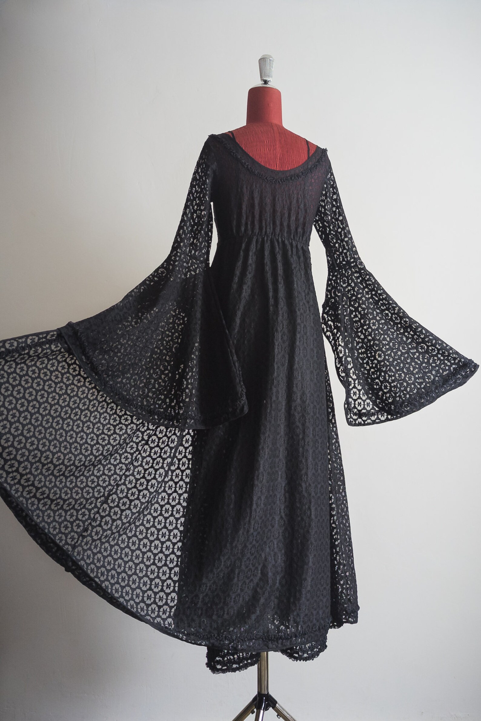 Whimsigoth Dress Set Black Sheer Floral Mesh Slip Camisole Dress and ...