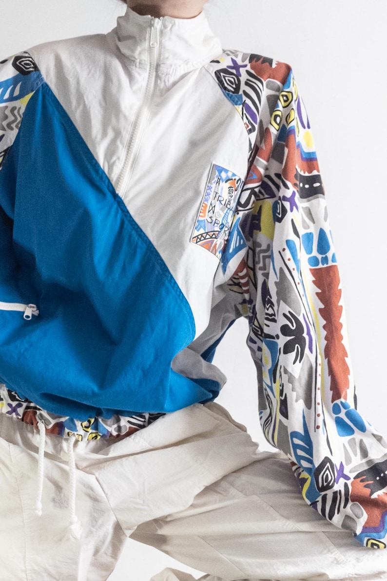 Vintage tribal sport pullover track jacket top, lightweight cotton ...