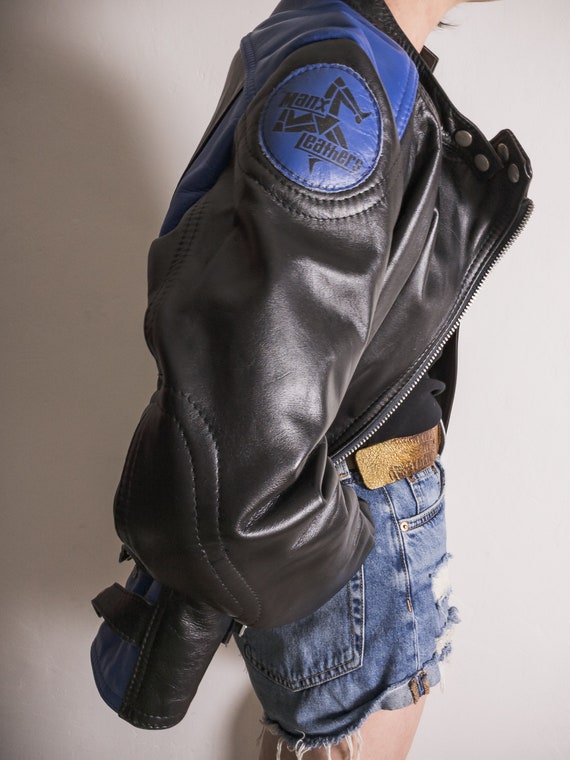 1970's Manx Leathers logo biker jacket vintage black … - Gem