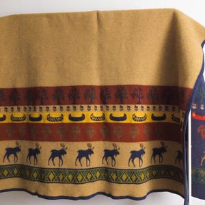 Vintage Pendleton Camp Blanket Wool/cotton Camel/midnight Moose/trees ...