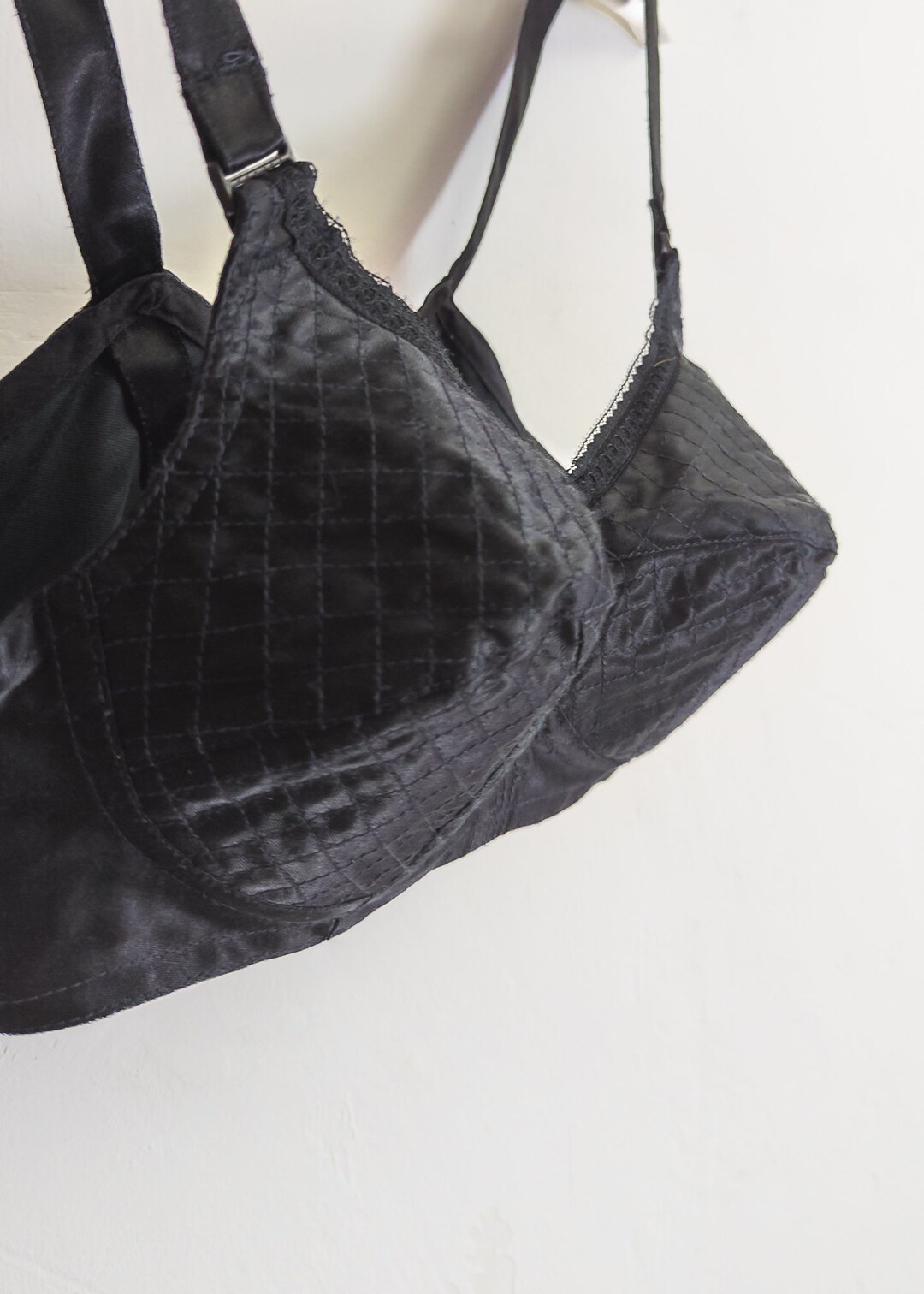 1980s Bullet Bra Vintage 80s Black Cotton Satin Strap Bullet Bra ...