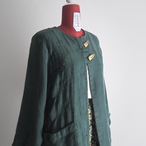 Rustic Green Linen Duster Jacket Women's Vintage Look Alpine Boho With ...