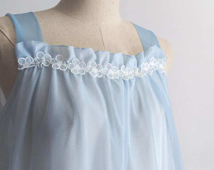 60s Daisy Layered Babydoll Dress Nightie - Carolina Blue/cloudwhite ...