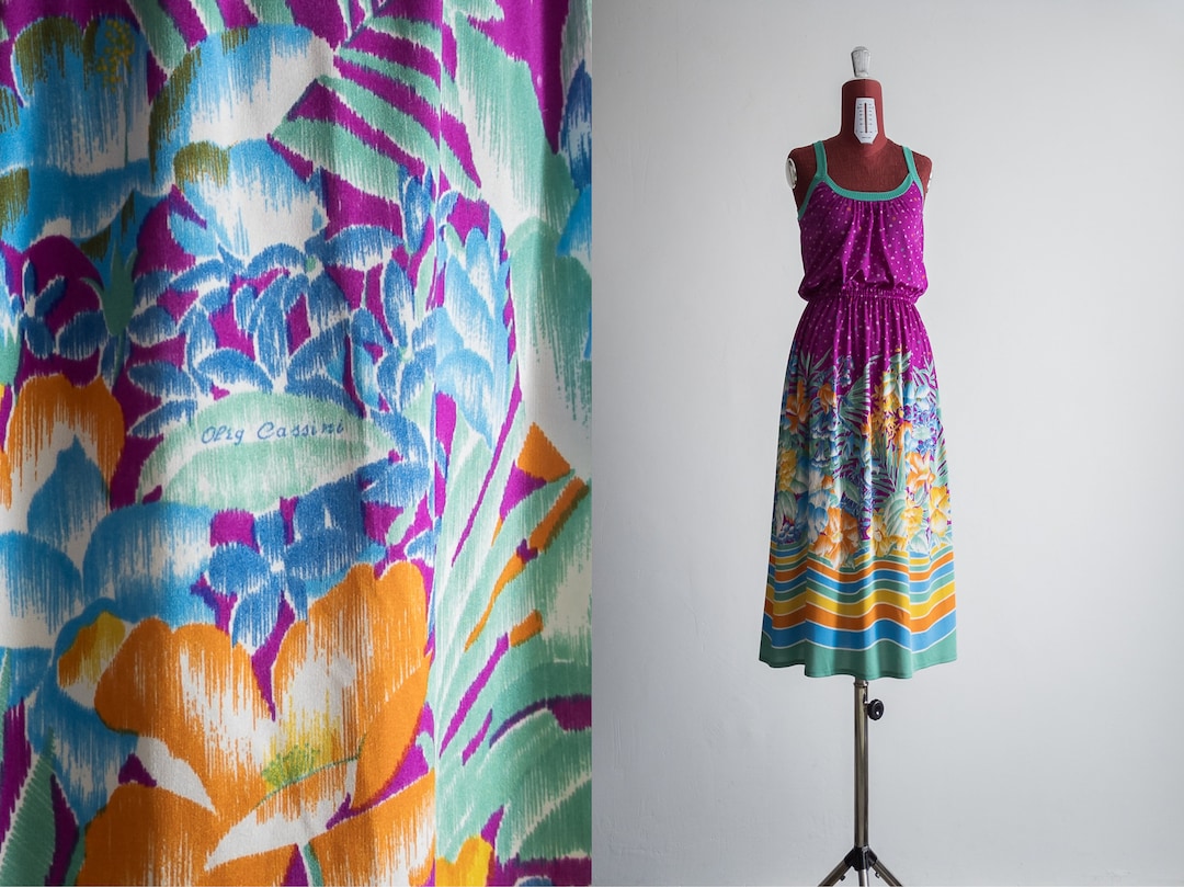 Designer Italian Jersey Summer Dress 1970s Oleg Cassini Signature Print ...