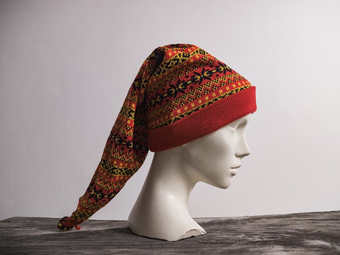 Nordic Fair Isle Gnome Beanie Pointy Hat With Fold Over Vintage 1980s ...