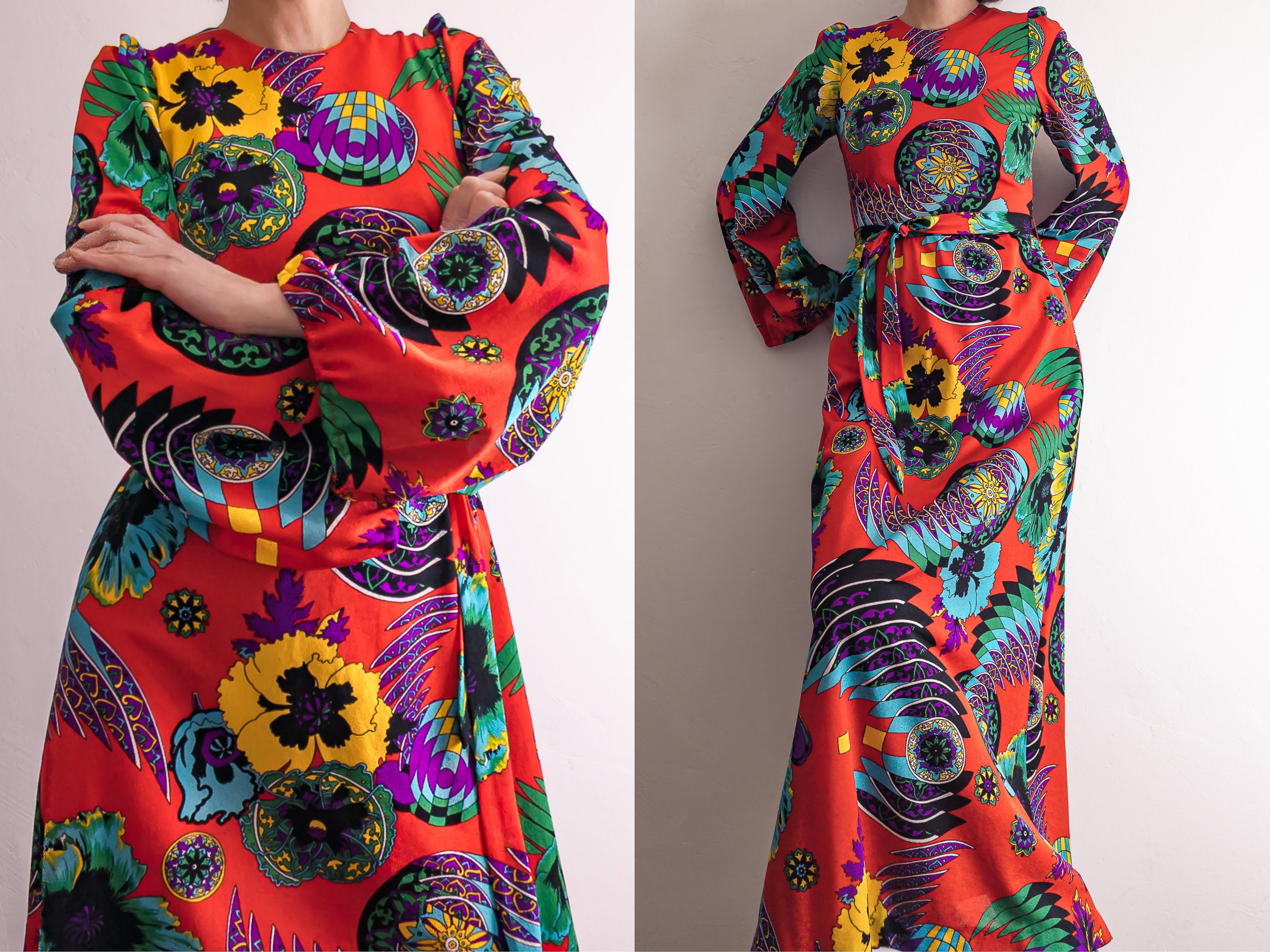 Psychedelic Kaleidoscope Maxi Dress Vintage 1970s by Vera Mont Paris ...