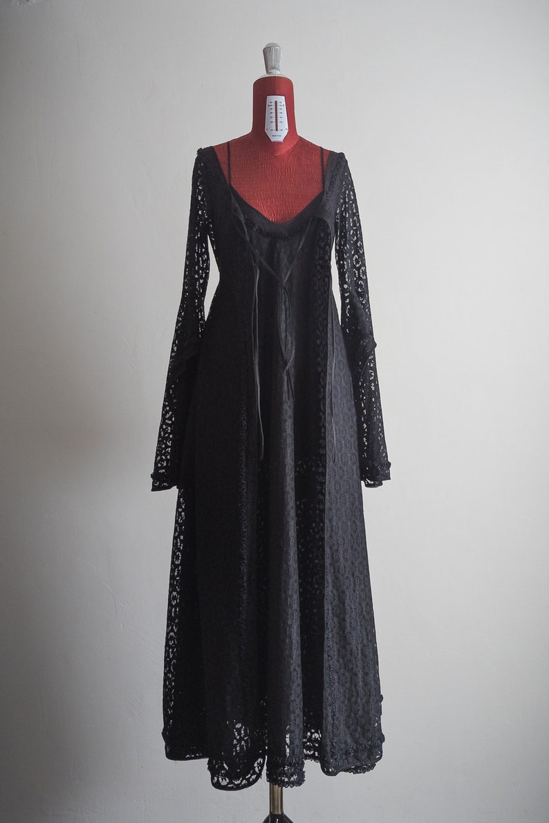 Whimsigoth Dress Set Black Sheer Floral Mesh Slip Camisole Dress and ...