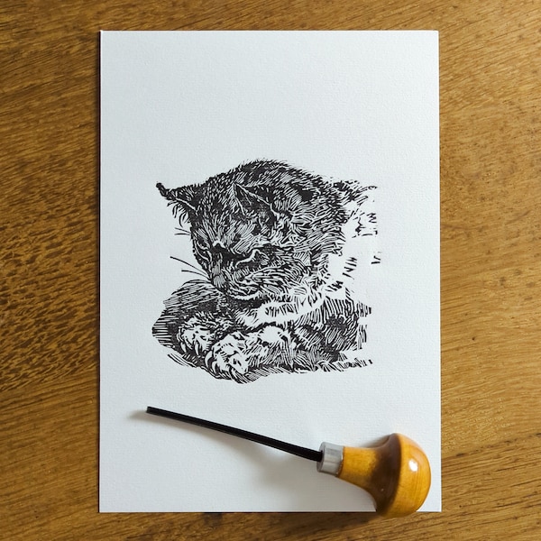 Cat Block Print - Etsy
