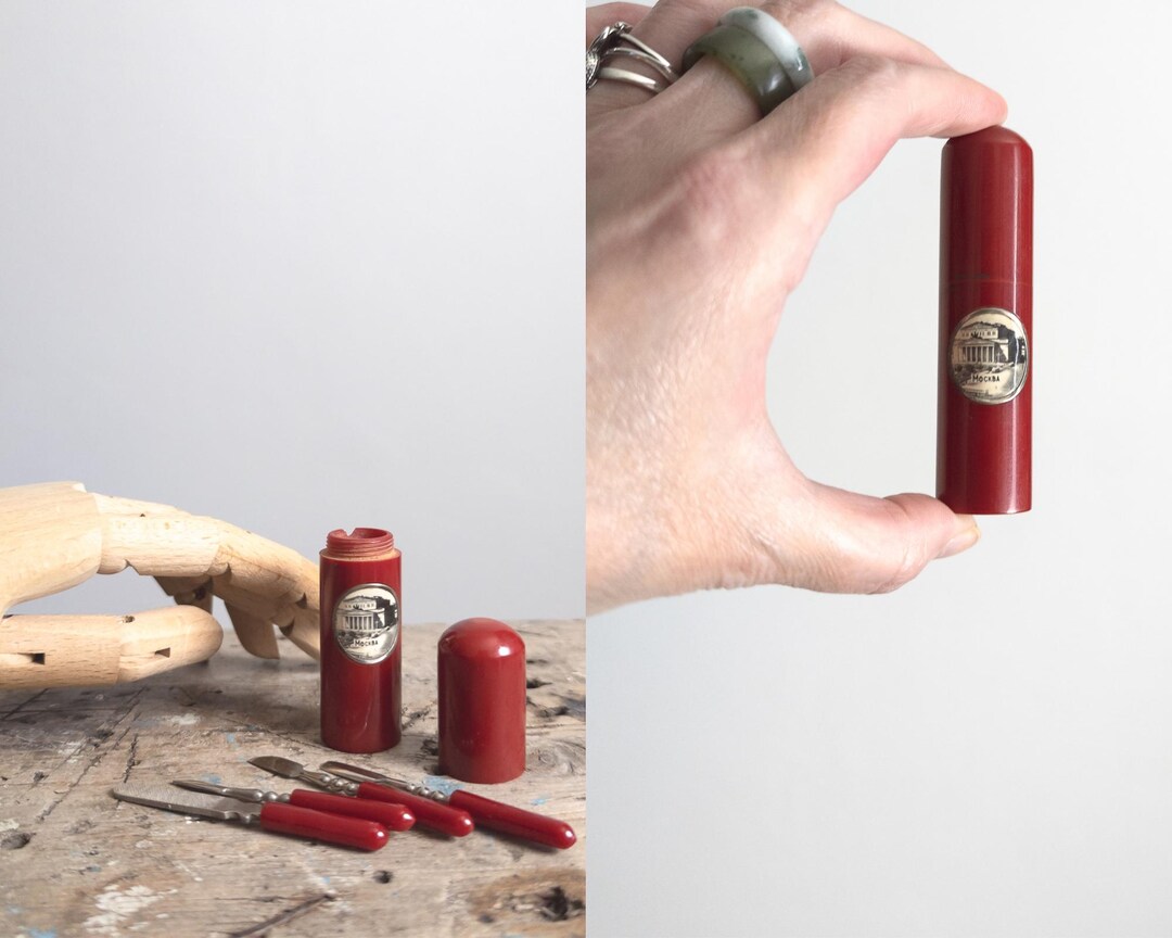 Red Bakelite Pocket Manicure Set | 1940s Travel Nail Care Kit ...