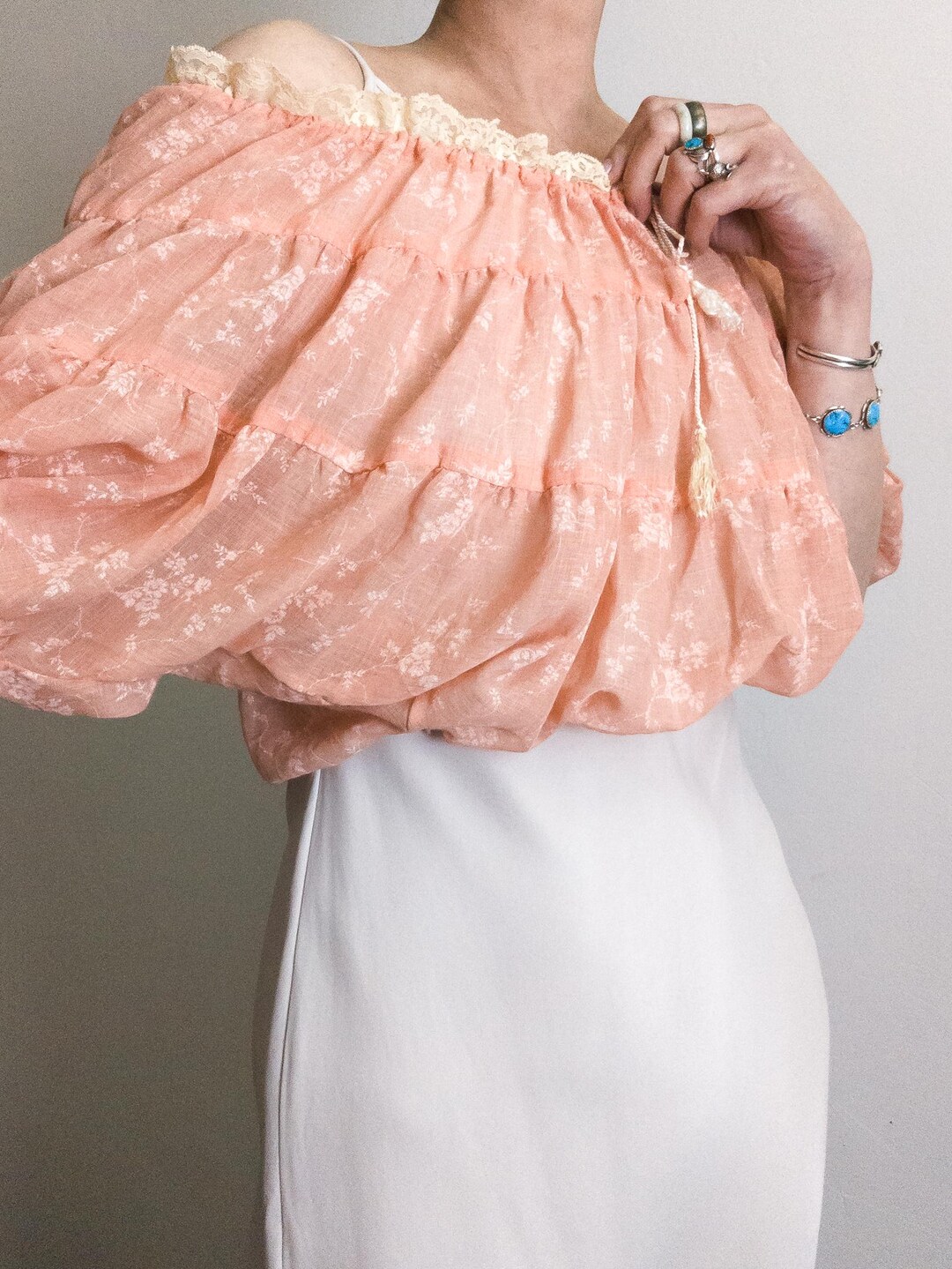 1970s Calico Prairie Tiered Top - Putty Pink/floral - Xs/s - Etsy