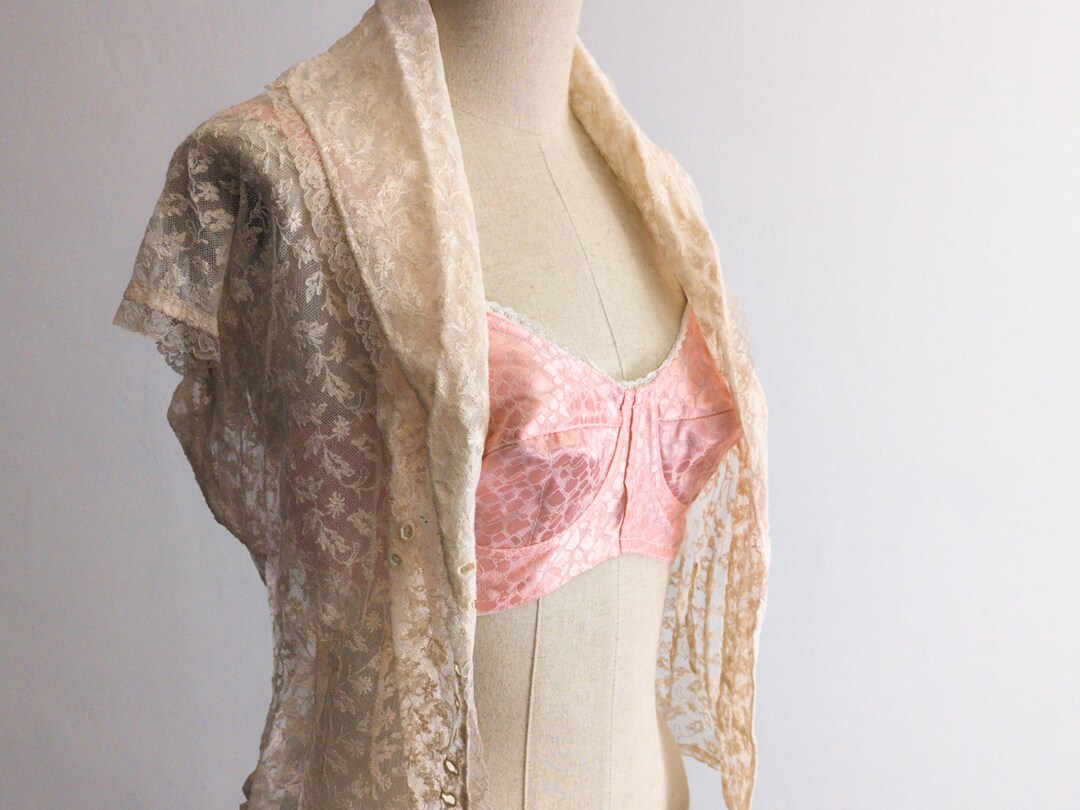 1990s Bullet Bra Vintage 90s Light Hot Pink Jacquard Cotton Satin Strap ...