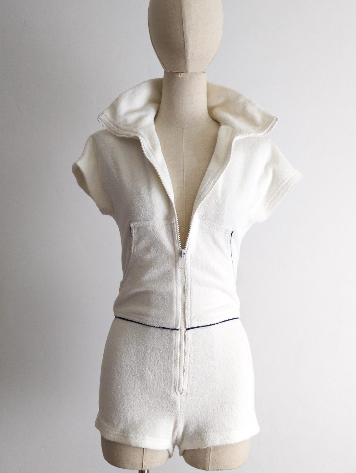Vintage White Terry Cloth Unitard Retro Sports Jumpsuit Romper Xxs/xs ...