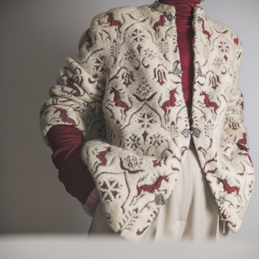 Folklore Wool Jacket Vintage 1950s Burgundy Scottish Celtic Unicorn ...