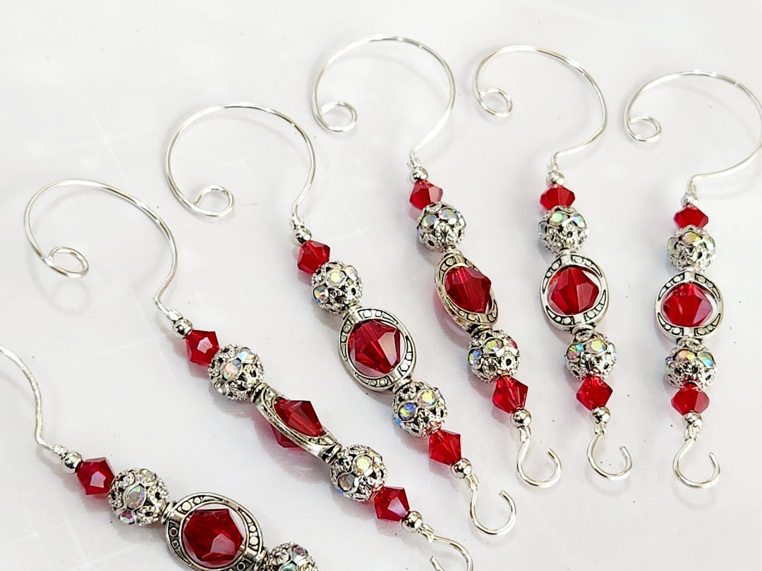 Christmas Ornament Hangers - Red and Silver Ornament Hooks - Set of 6 ...