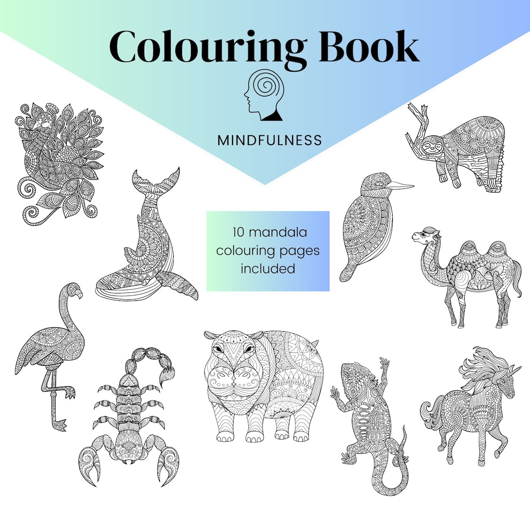 Mindfulness Colouring Printable for Adults Animals Mandala - Etsy