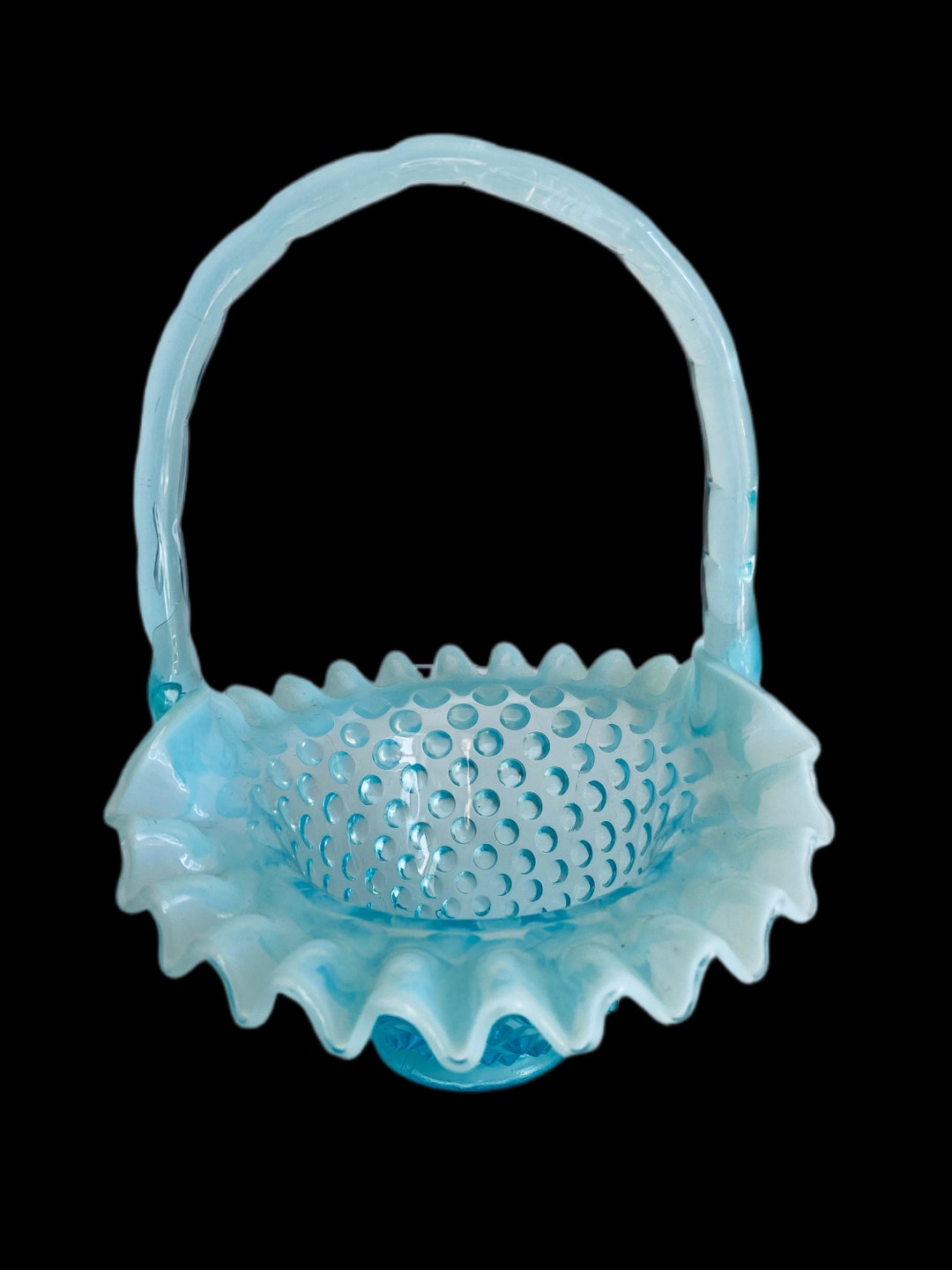 Fenton Glass Opalescent Hobnail Basket/opalescent Blue Fenton Art Glass ...