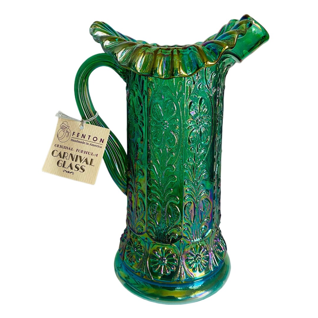 Vintage Fenton Spruce Green Carnival Glass Milady Floral Pitcher - Etsy
