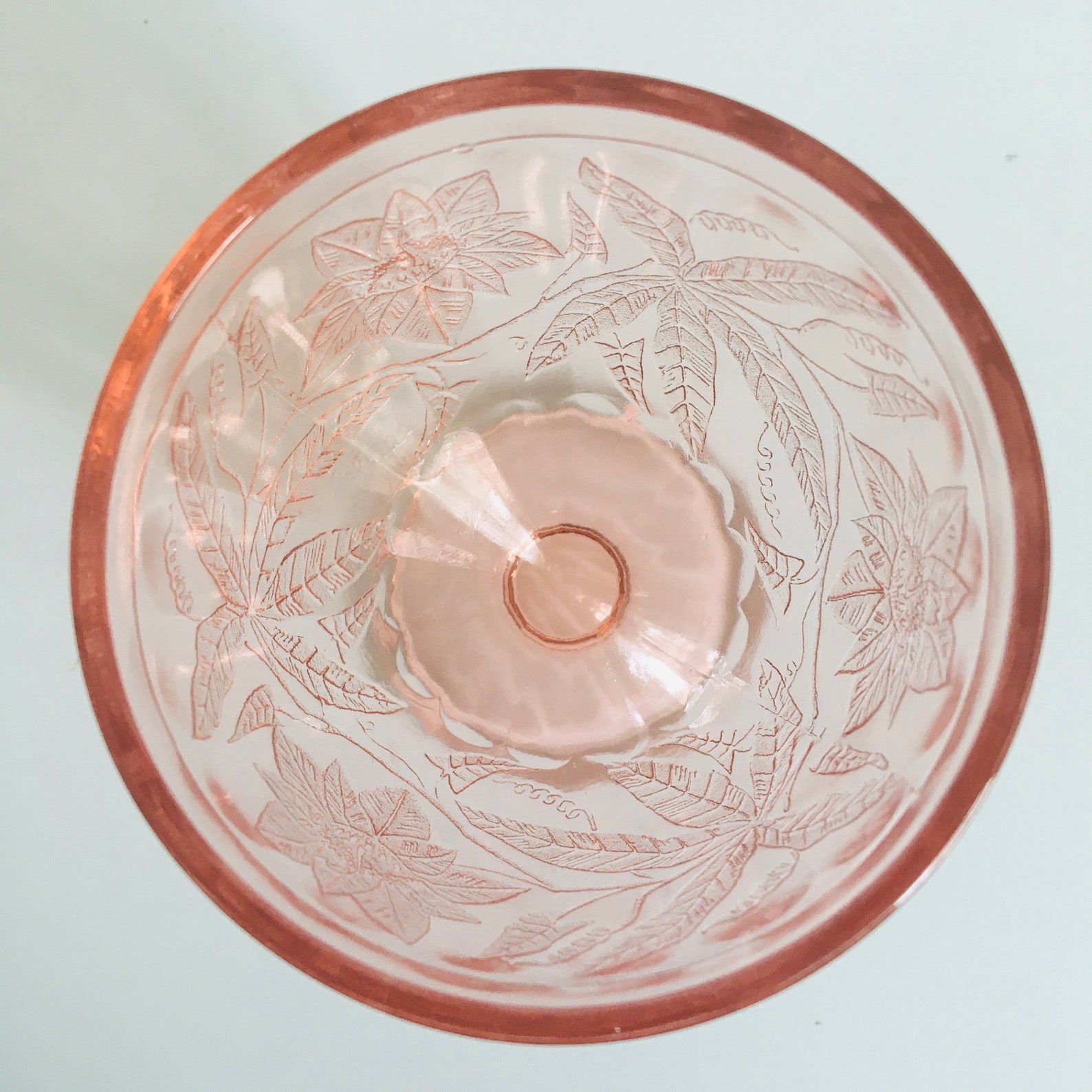 Jeanette Glass Pink Floral Candy Jar W/Lid Jeanette Pink | Etsy