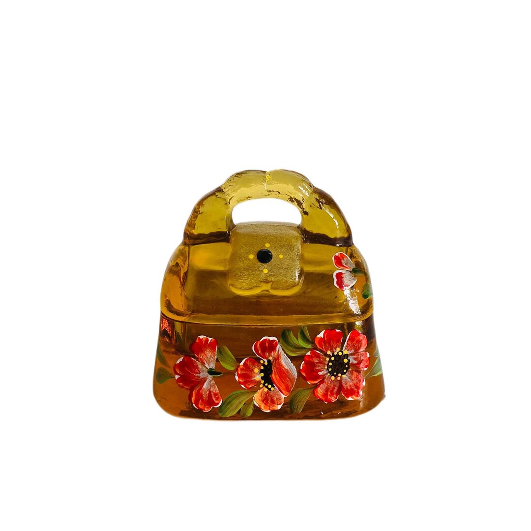 Fenton Amber Flowered Two Piece Trinket Box , Number and Signed Fenton ...