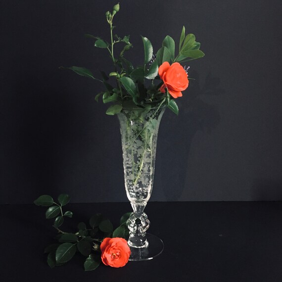 Cambridge Glass Rose Point Vase Crystal Etched Rose Point | Etsy