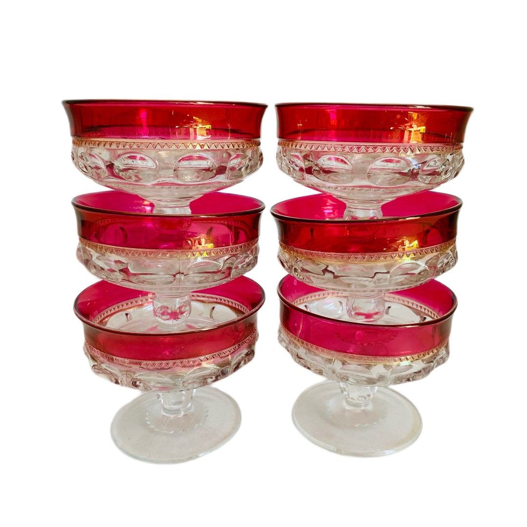 Set of 6 Indiana Glass Ruby Flash Sherbets , Kings Crown Thumbprint ...