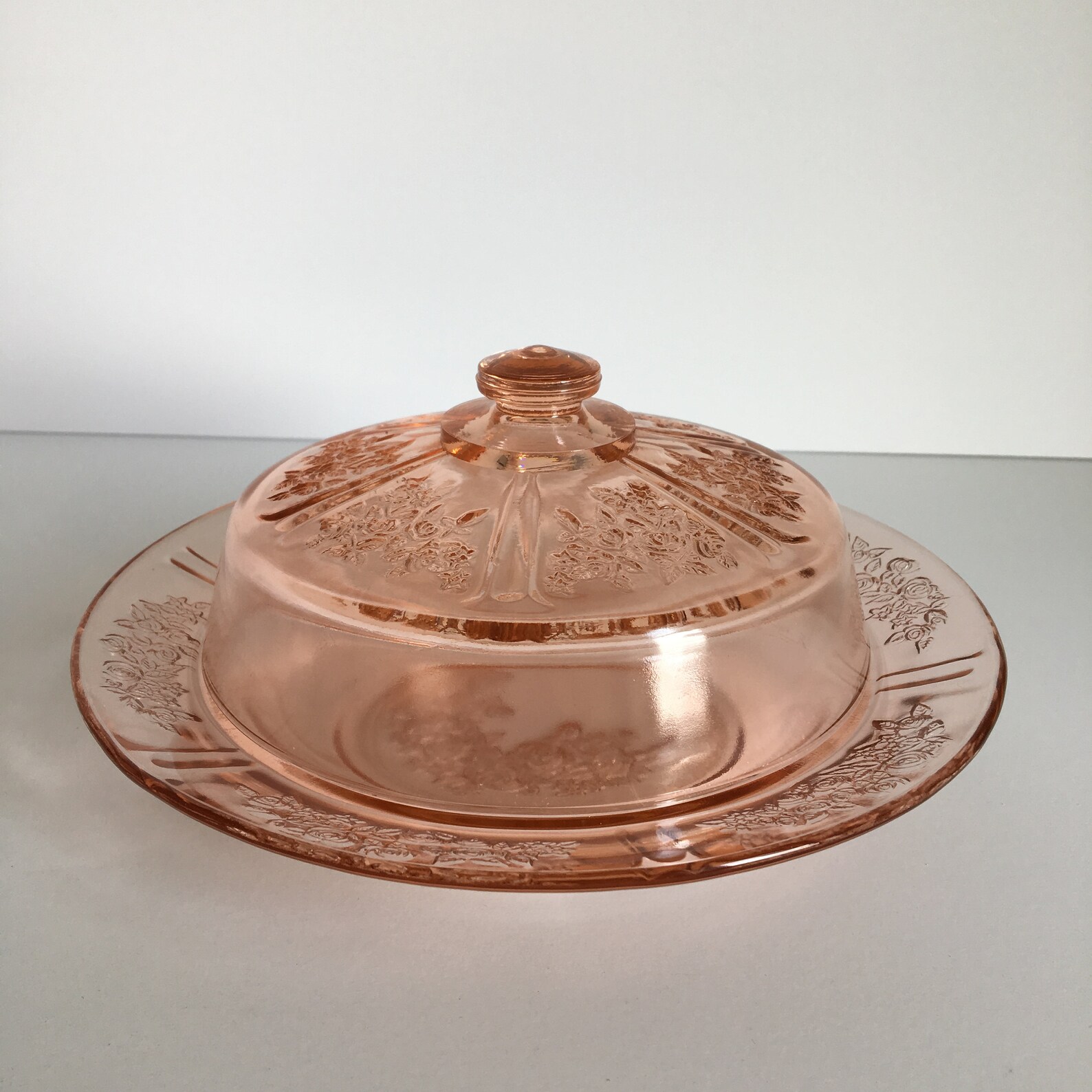 Pink Depression Sharon Butter Dish W/Cover Pink Cabbage Rose | Etsy