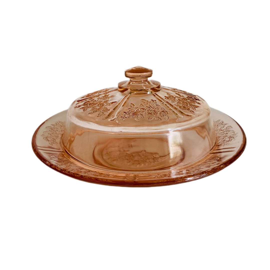 Pink Depression Sharon Butter Dish W/cover , Pink Cabbage Rose Butter ...