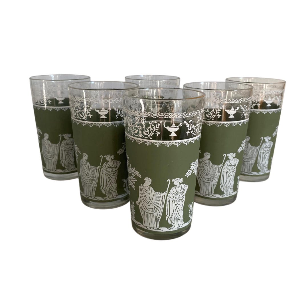 Jeanette Glass Hellenic Greek Cocktail Glasses , Green/white Greek ...