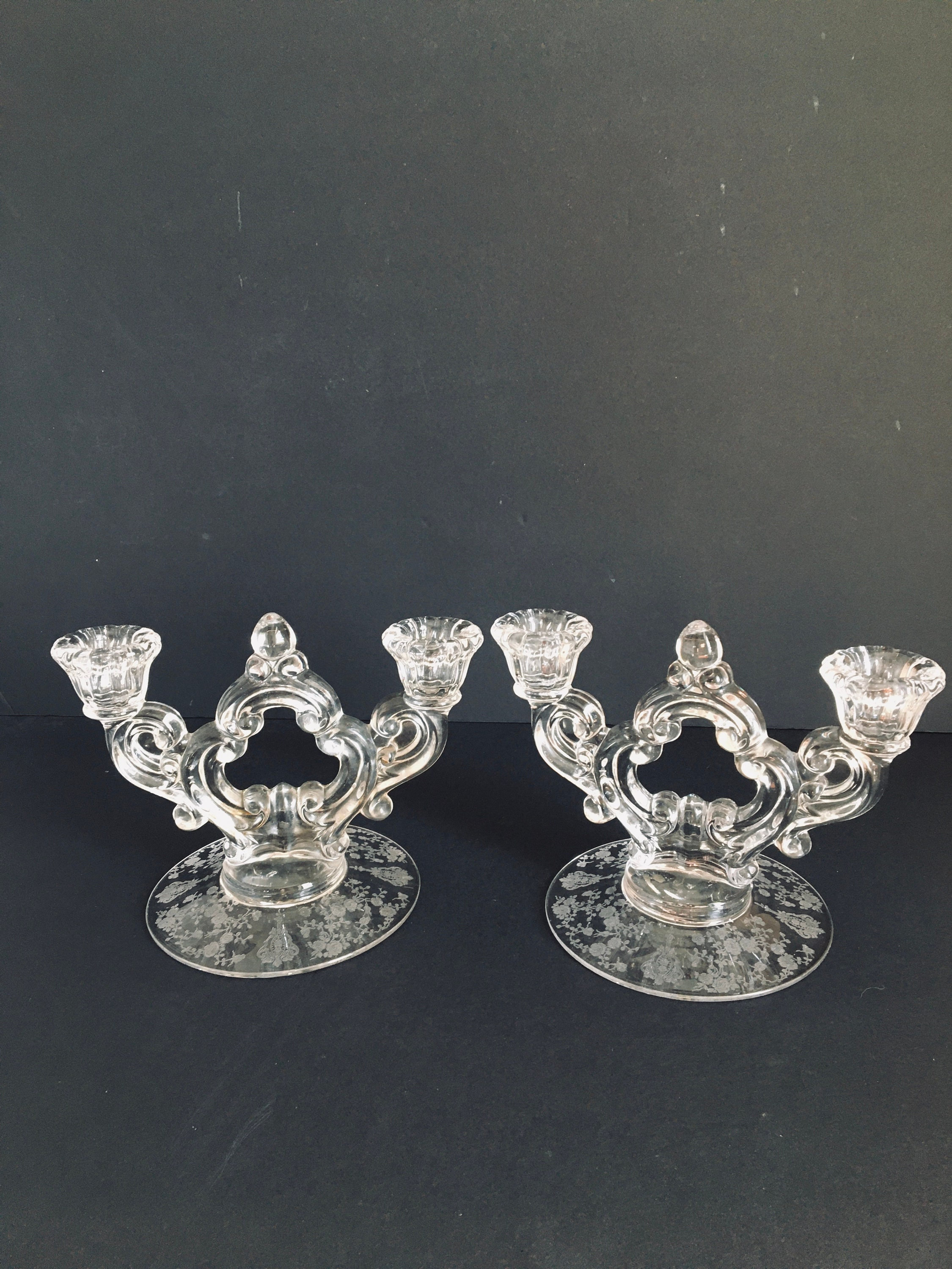One Pair of Cambridge Crystal Rose Point Candlestick Holders - Etsy