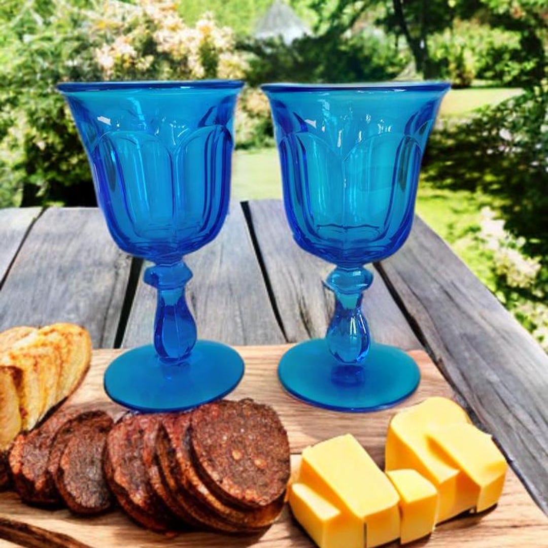 Imperial Glass Old Williamsburg Water Goblets , Old Williamsburg Ultra Blue Dinner Water Goblets ...