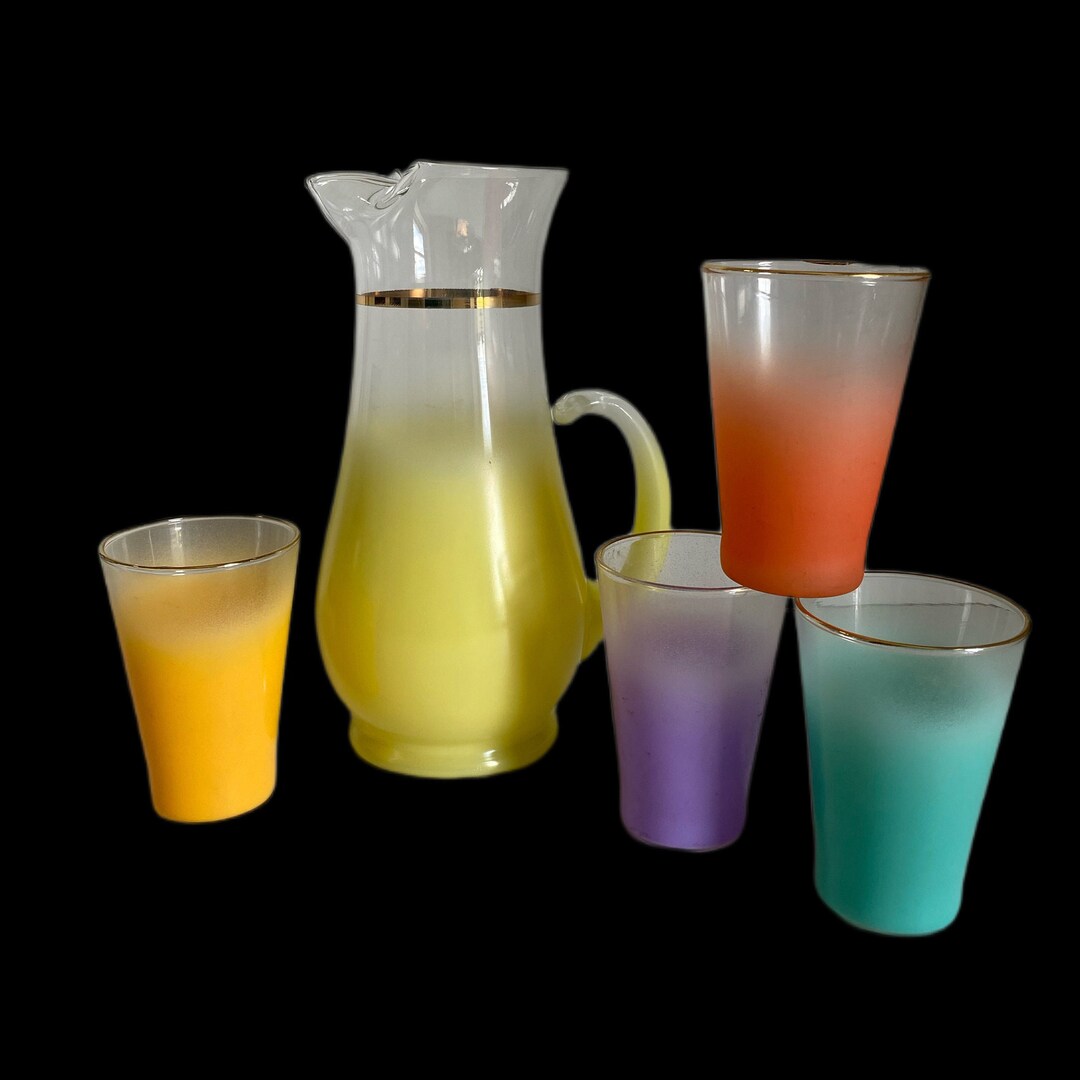 Vintage Blendo Pitcher Set: Ombre Glass With Gold Accents - Etsy