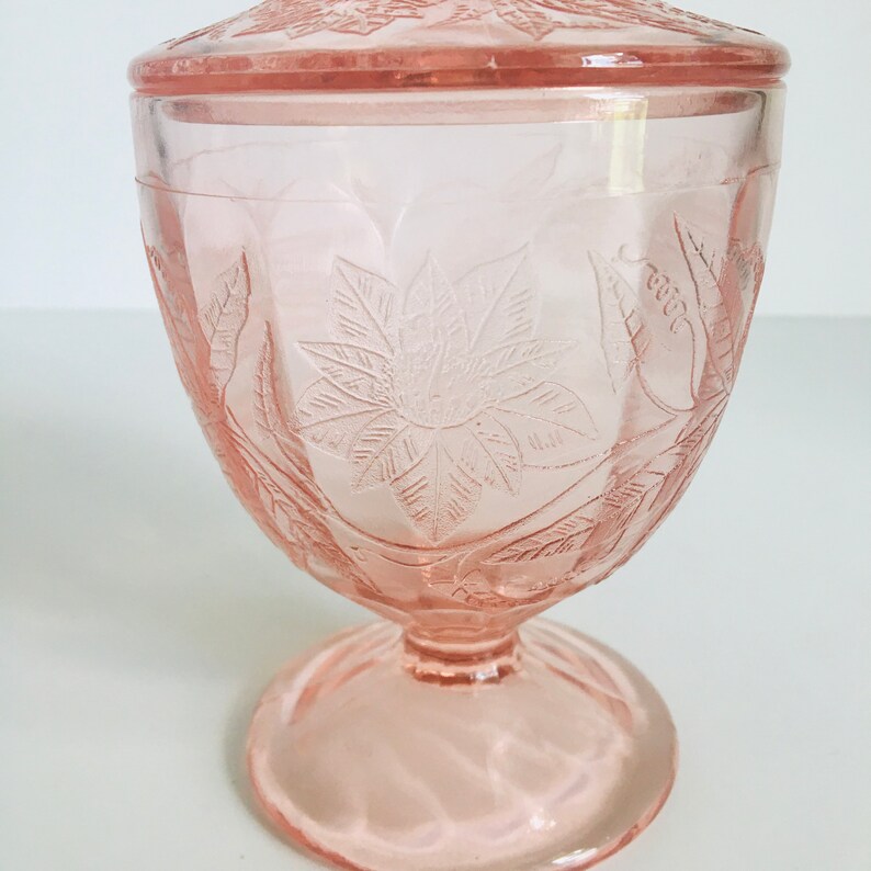 Jeanette Glass Pink Floral Candy Jar W/lid jeanette Pink - Etsy