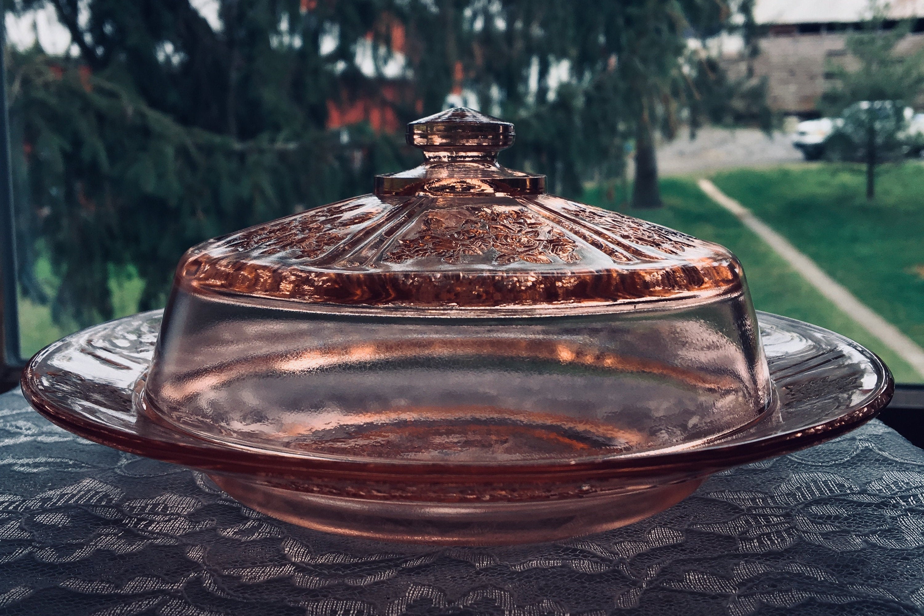 Pink Depression Sharon Butter Dish W/Cover Pink Cabbage Rose | Etsy