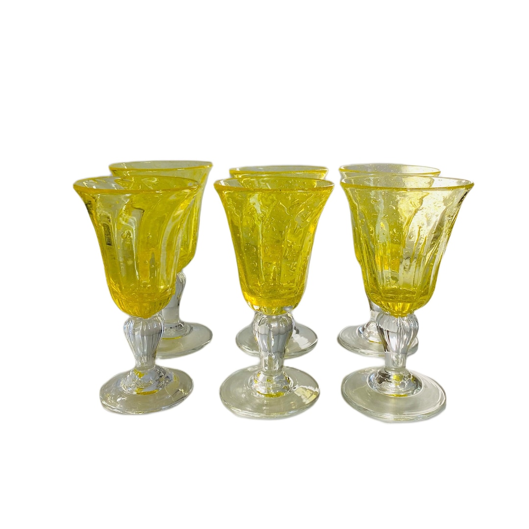 Set of Six Val De Pome Saba Yellow Wine Goblets , Christophe Saba Biot ...