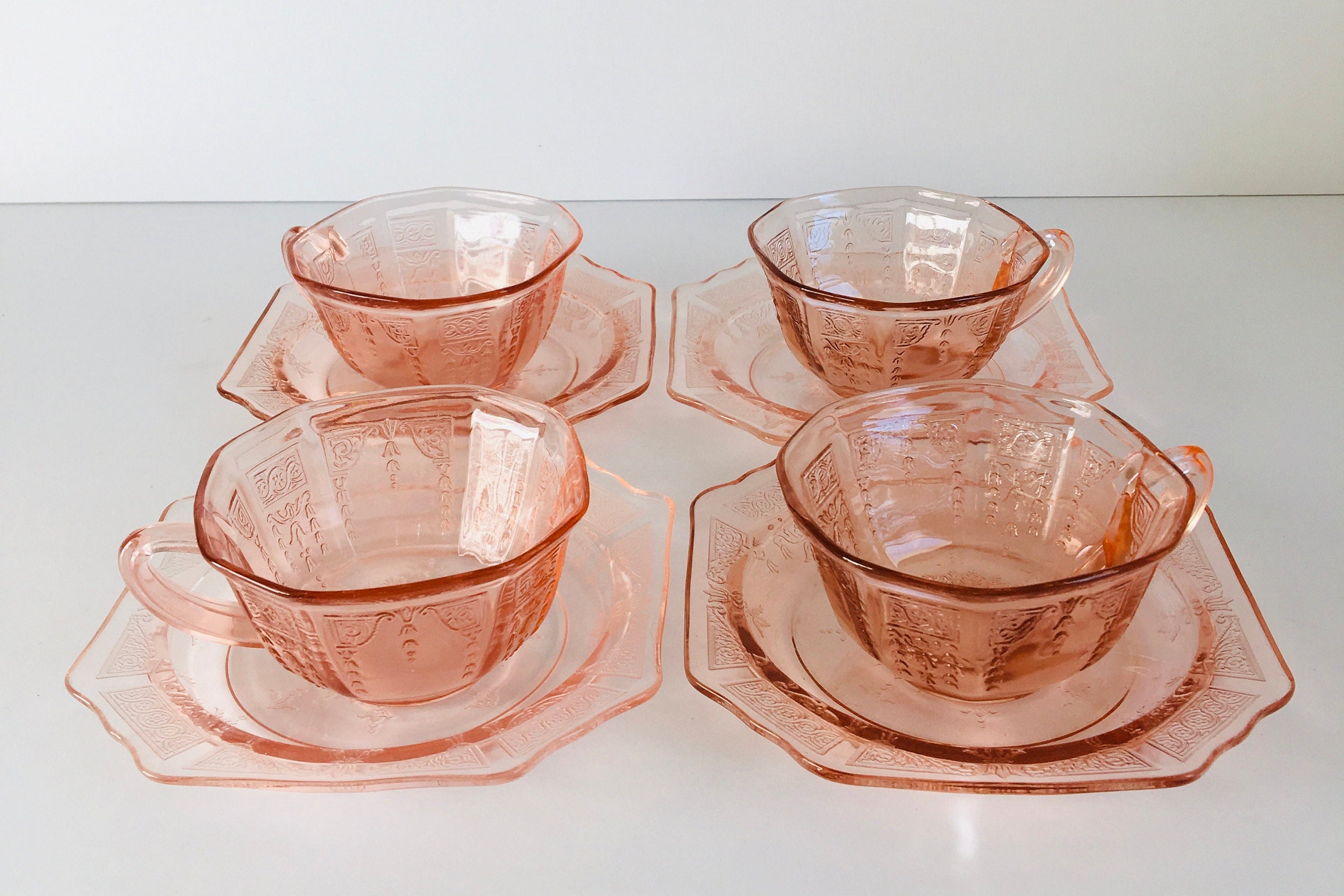 Hocking Glass Pink Princess Cups and Saucers Pink Princess | Etsy