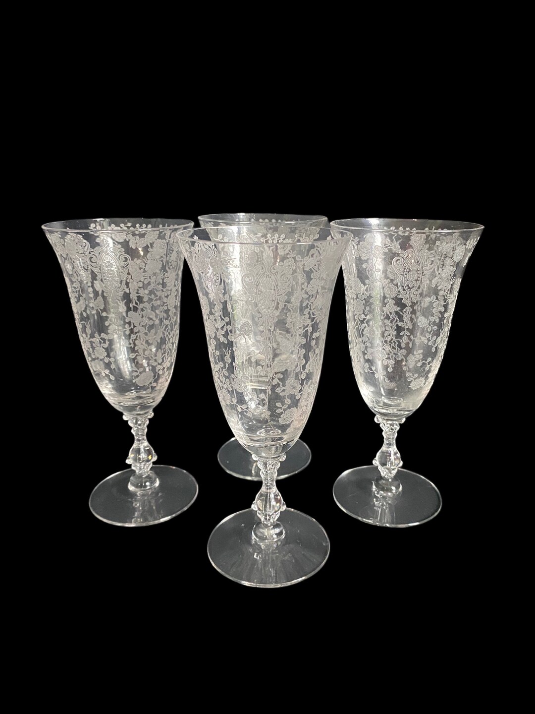 Cambridge Glass Rose Point Iced Tea Glasses , Crystal Rose Point Footed ...