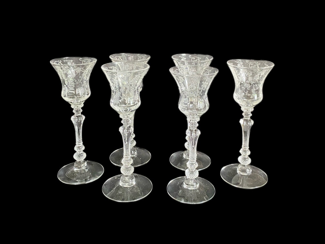 Cambridge Crystal Cordials: Set of 6 Elaine #3500, Etched Floral ...