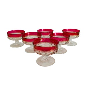 Set of 6 Indiana Glass Ruby Flash Sherbets , Kings Crown Thumbprint ...