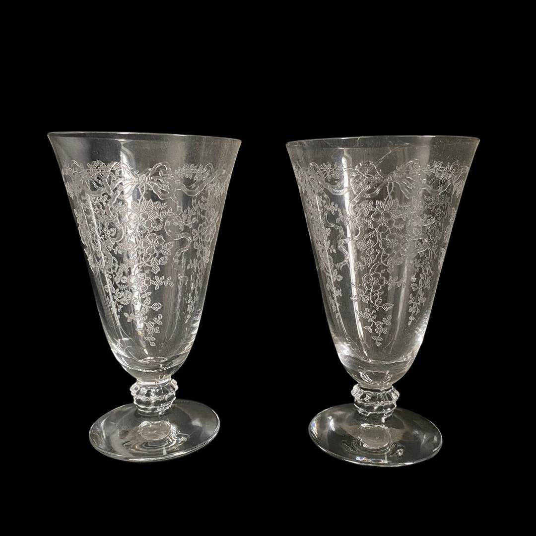 Pair of Fostoria June 6" Footed Iced Tea Tumblers , Etched Crystal ...