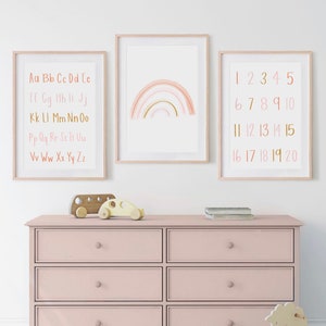 Nursery Printable Wall Art | Set of 3 Boho Rainbow & Alphabet Print ...