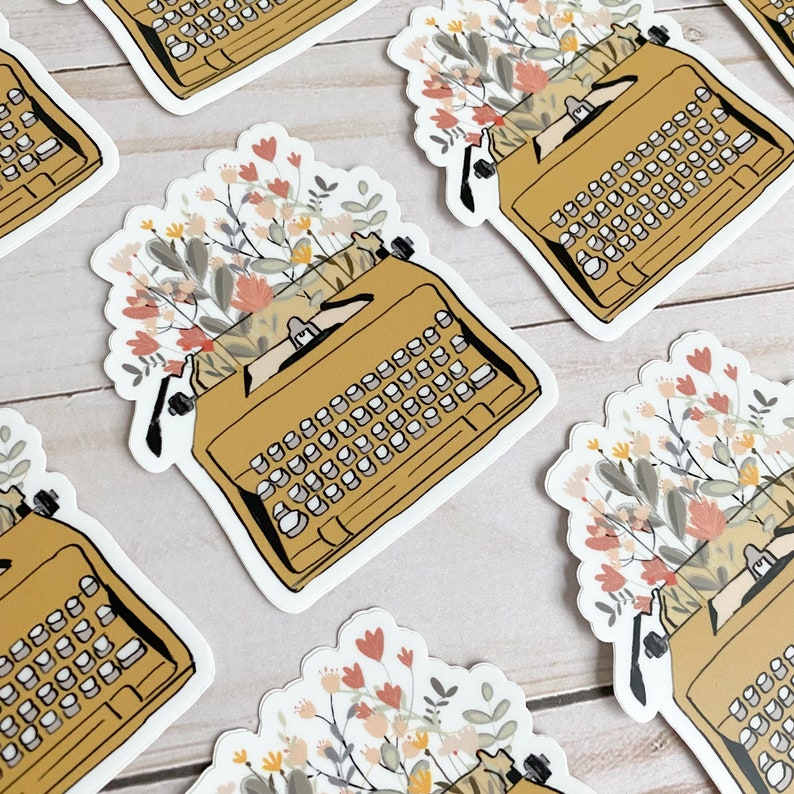 Flowers & Typewriter Sticker Typewriter Decal Waterproof | Etsy