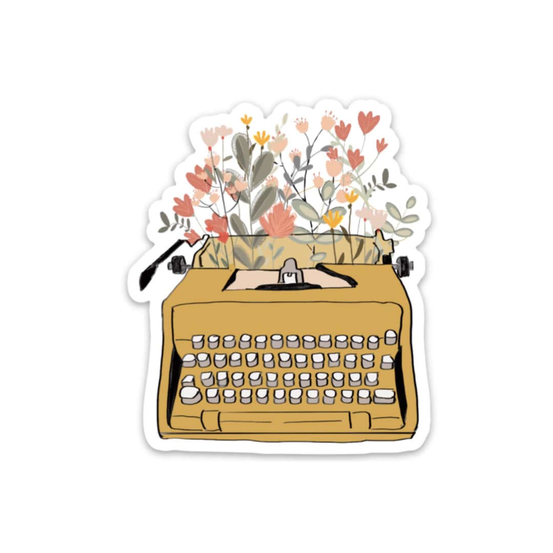 Flowers & Typewriter Sticker | Typewriter Decal | Waterproof Vinyl ...