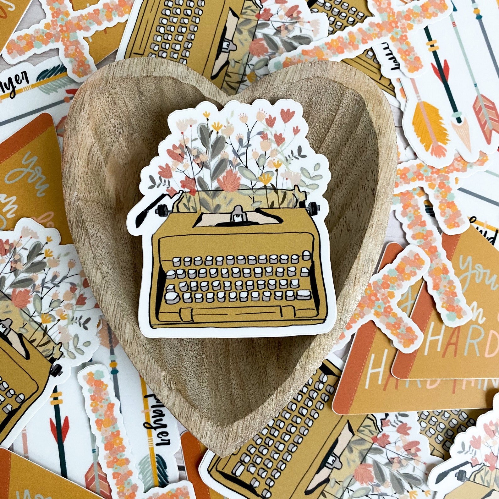 Flowers & Typewriter Sticker Typewriter Decal Waterproof | Etsy