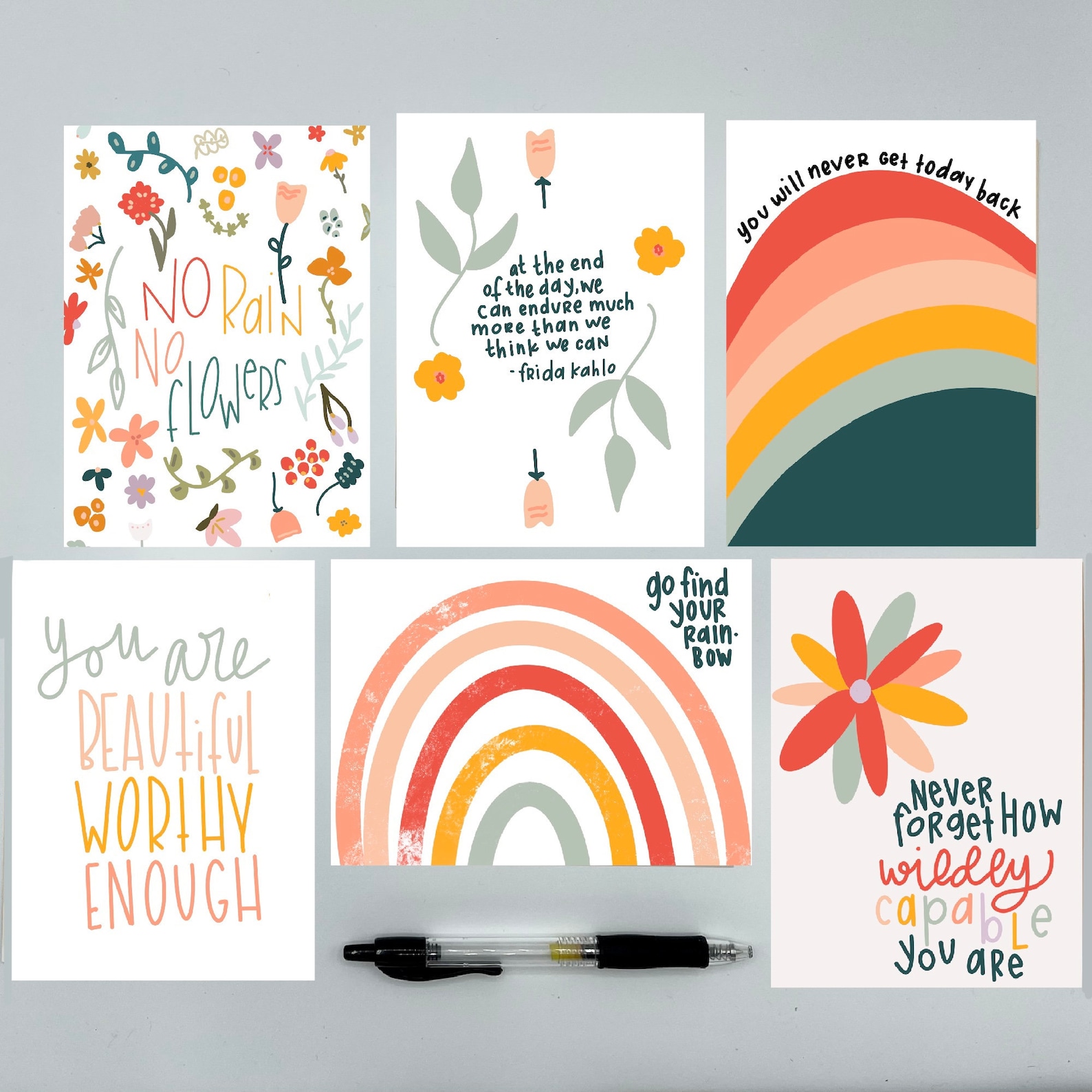 Inspirational greeting card set Encouraging quotes postcards | Etsy