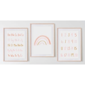 Nursery Printable Wall Art | Set of 3 Boho Rainbow & Alphabet Print ...