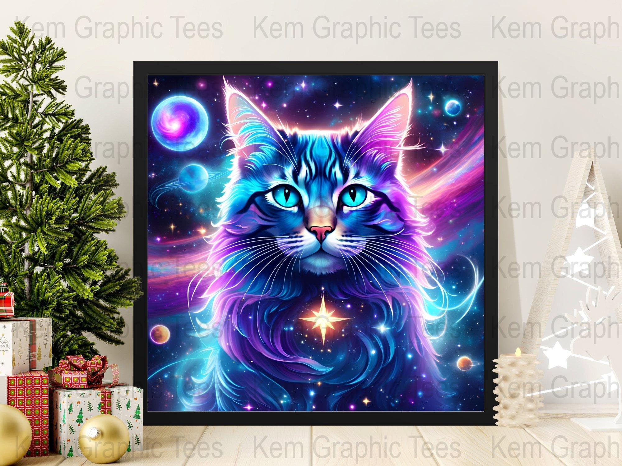 Vibrant Cosmic Cat Art Printable, Colorful Galaxy Cat Wall Art ...