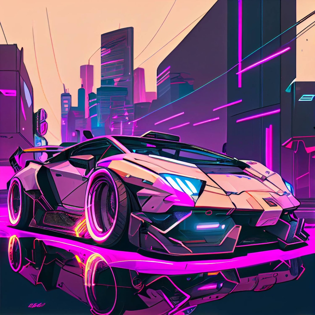 Futuristic Lambo Meets Cyberpunk Aesthetic Neon Style AI Art for Home ...