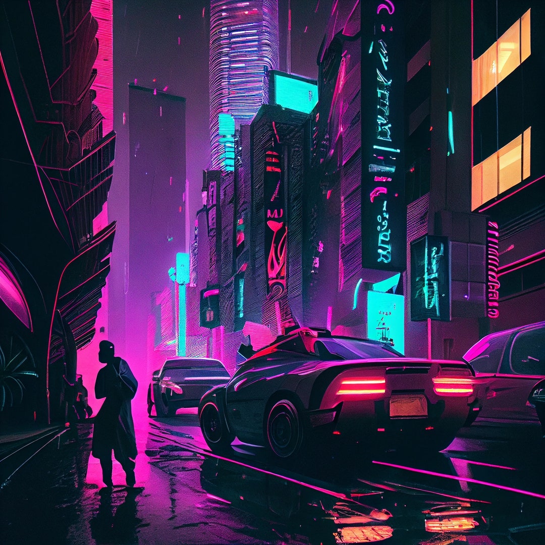 Stunning Cyber City Busy Street Digital Print Futuristic Cyberpunk City ...