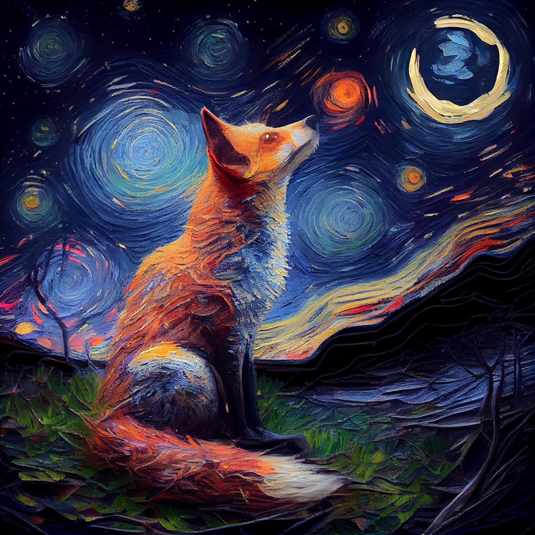 Red Fox Starry Night AI Generated Fantasy Fox Wall Décor Print for ...
